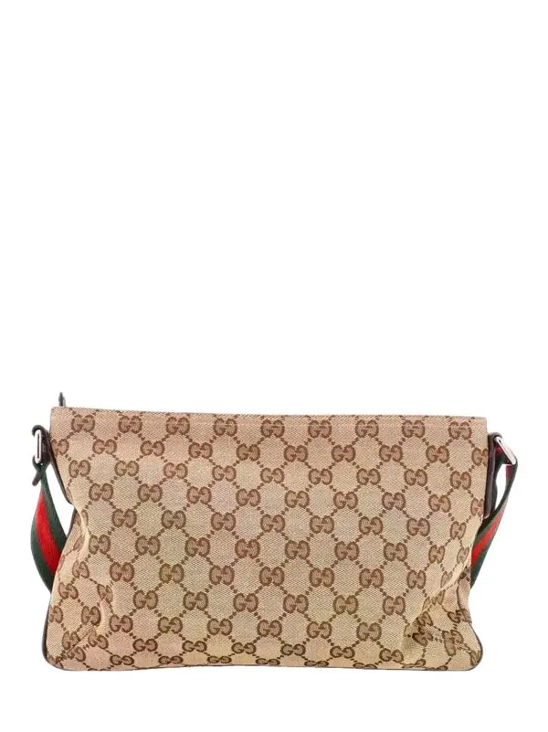 Gucci Web Strap Messenger Bag Gg Canvas Small Crossbody Bag - Brown