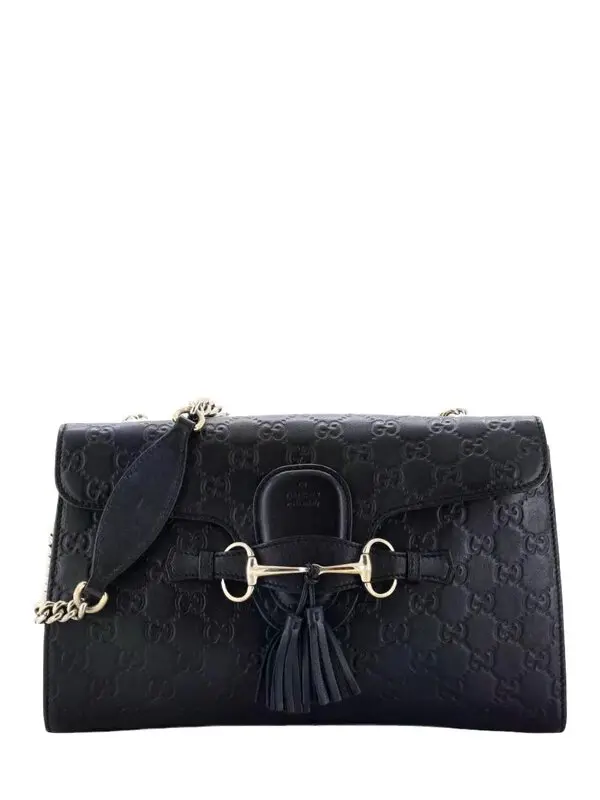 Gucci Emily Chain Flap Bag Guccissima Leather Medium Shoulder Bag - Black