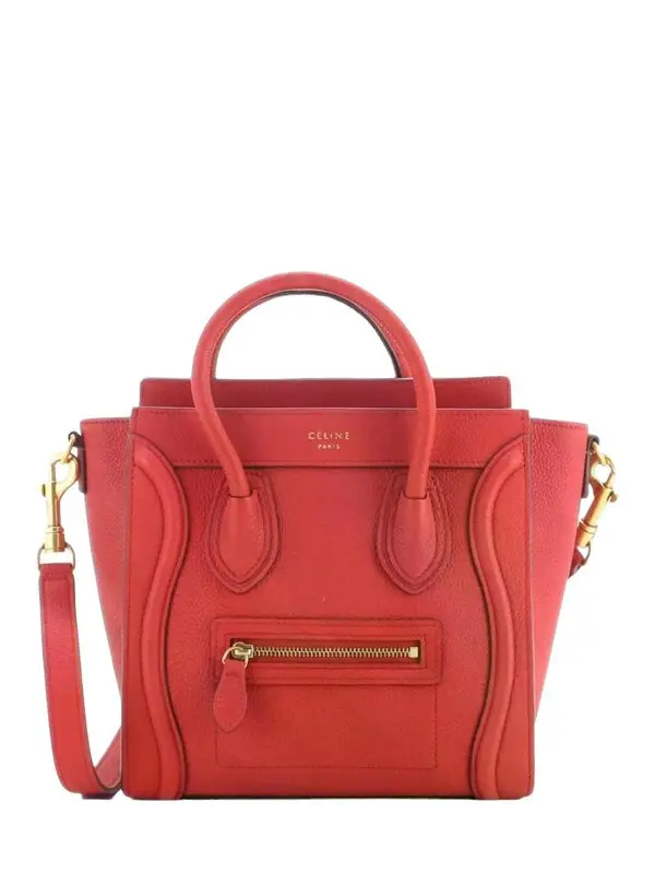 Celine Luggage Bag Grainy Leather Nano Crossbody Bag - Red