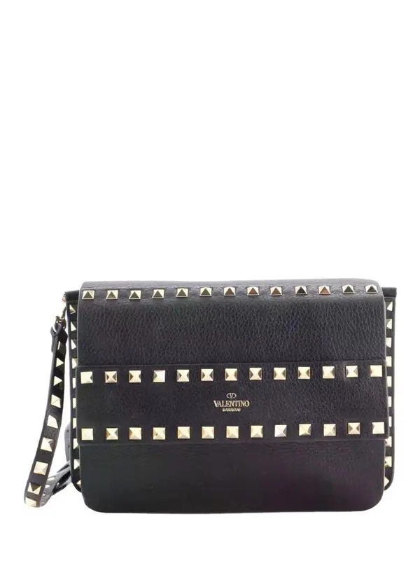 Valentino Garavani Rockstud Front Handle Flap Bag Leather Small Crossbody Bag - Black