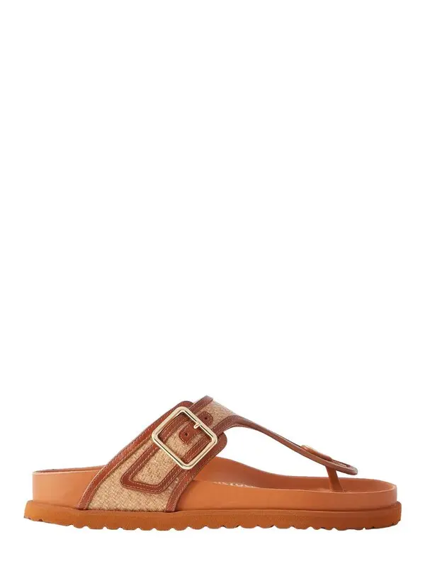 BIRKENSTOCK Gizeh Framed Leather-trimmed Raffia Sandals - Brown