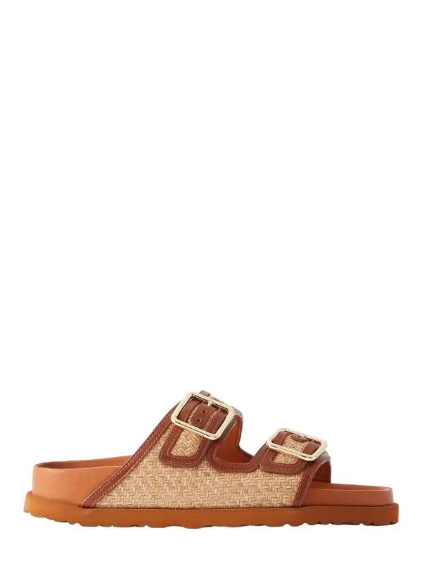 BIRKENSTOCK Arizona Leather-trimmed Raffia Sandals - Brown
