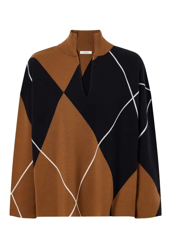 Max Mara Sala Argyle Wool V-neck Sweater - Multi