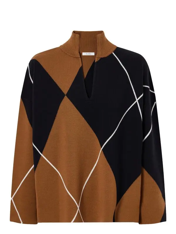Max Mara Sala Argyle Wool V-neck Sweater - Multi