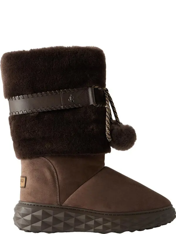 JIMMY CHOO Shearling-trimmed Suede Knee Boots - Brown