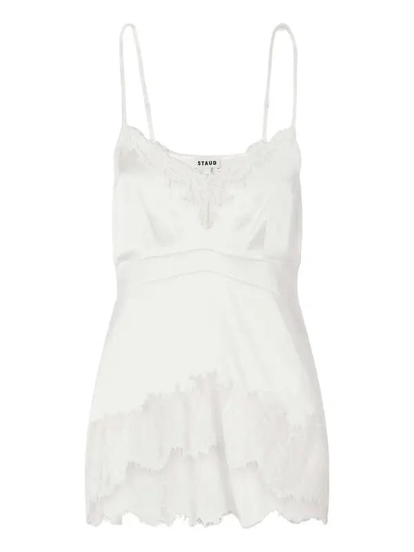 Staud Lina Lace-trimmed Silk-blend Tank - Ivory