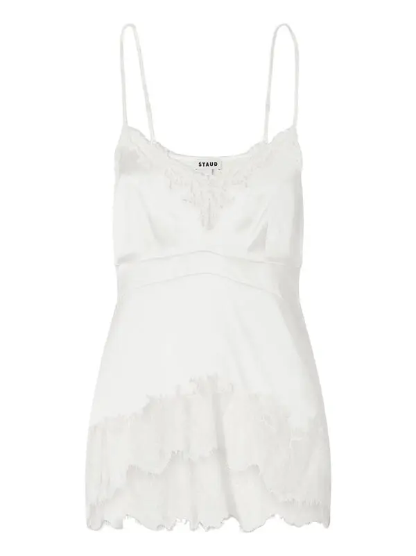 Staud Lina Lace-trimmed Silk-blend Tank - Neutrals