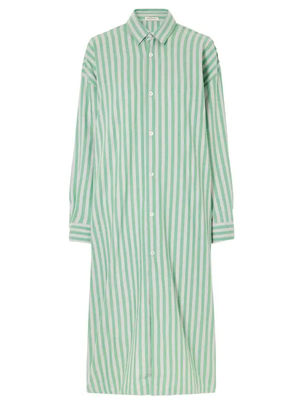 MARRAKSHI LIFE The Long Shirt Striped Cotton Oxford Midi Dress - Green