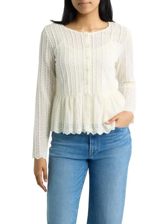 Bobeau Pattern Stripe Peplum Cardigan - Cream