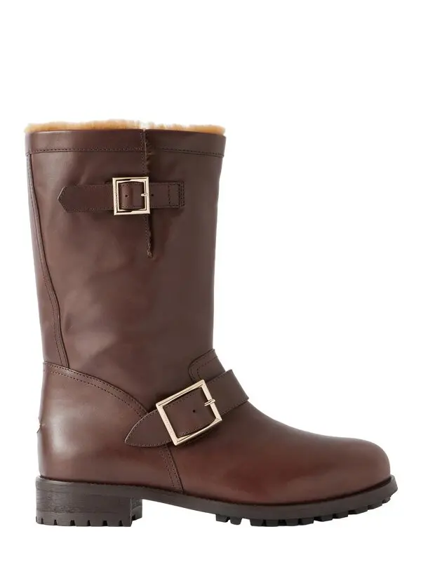 JIMMY CHOO Biker Buckled Leather Ankle Boots - Brown
