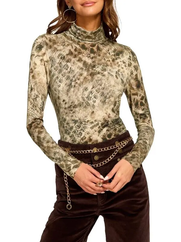 Ramy Brook Thea Mock Neck Long Sleeve Top - Bone Python