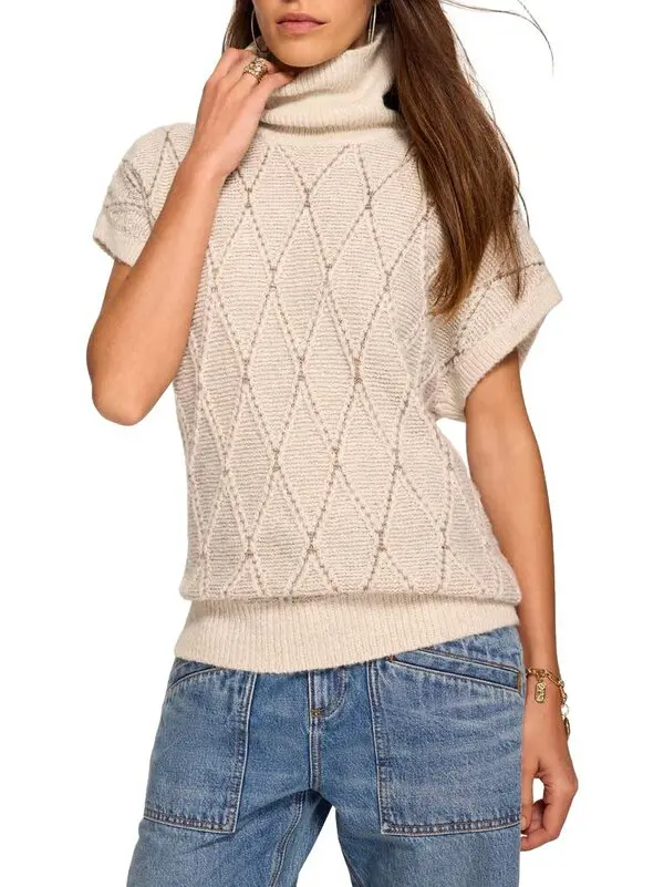 Ramy Brook Blair Argyle Turtleneck Sweater - Ivory Argyle