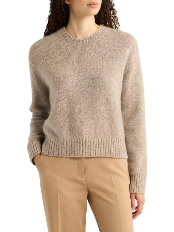 Fleurette Cropped Marled Crewneck Sweater - Oatmeal