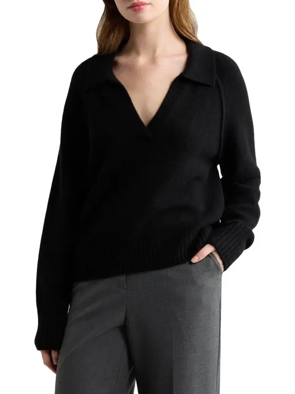 Fleurette Johnny Collar Cashmere Sweater - Black