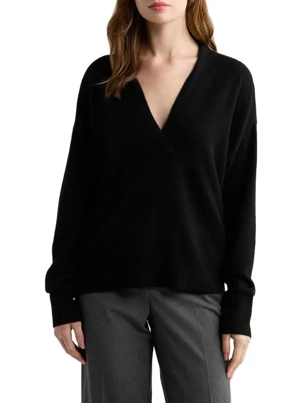 Fleurette Cashmere Wrap V-neck Sweater - Black