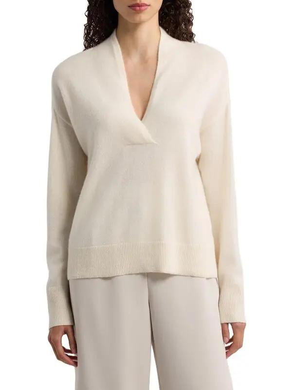 Fleurette Cashmere Wrap V-neck Sweater - Cream