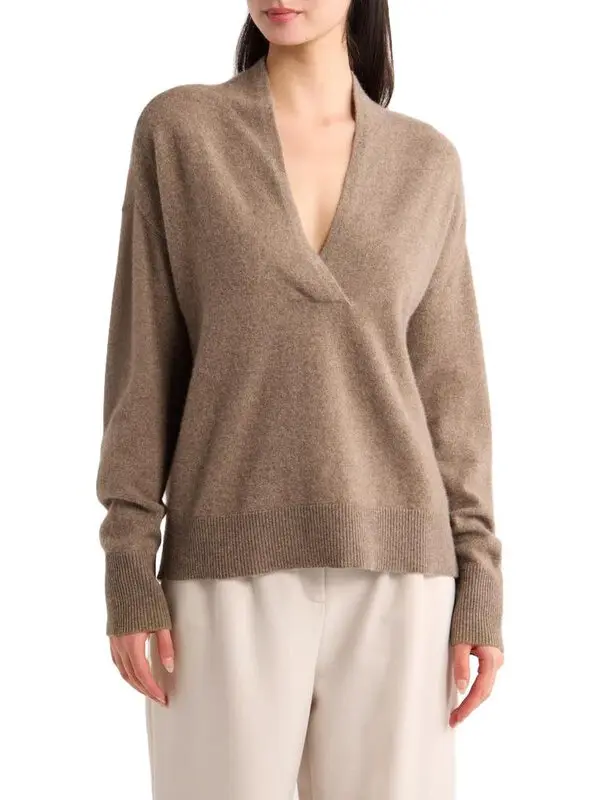 Fleurette Cashmere Wrap V-neck Sweater - Walnut