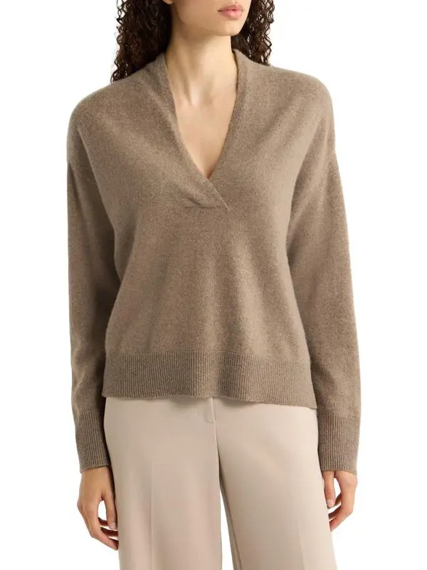 Fleurette Cashmere Wrap V-neck Sweater - Walnut