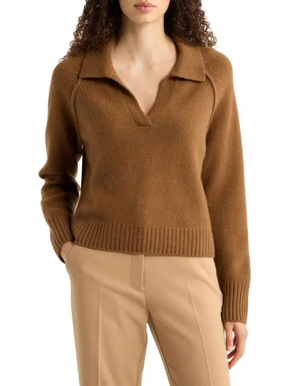 Fleurette Cashmere Johnny Collar Sweater - Vicuna