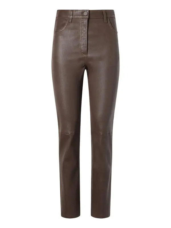 JOSEPH Duke Leather Cropped Flared Pants - Brown
