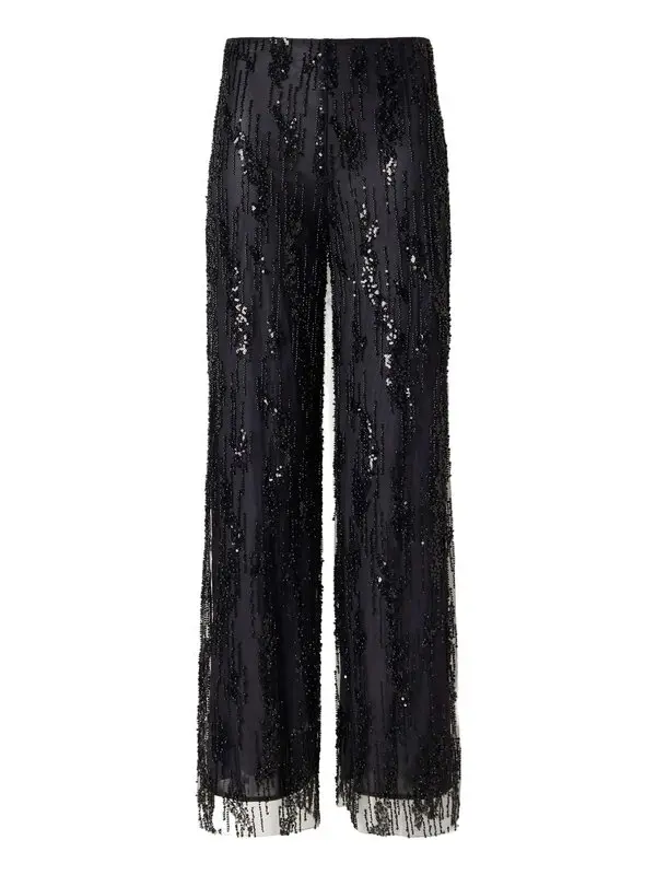Staud Jayden Sequin-trimmed Organza Wide-leg Pants - Black