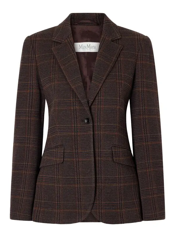 Max Mara Abate Prince Of Wales Checked Wool And Cotton-blend Blazer - Brown