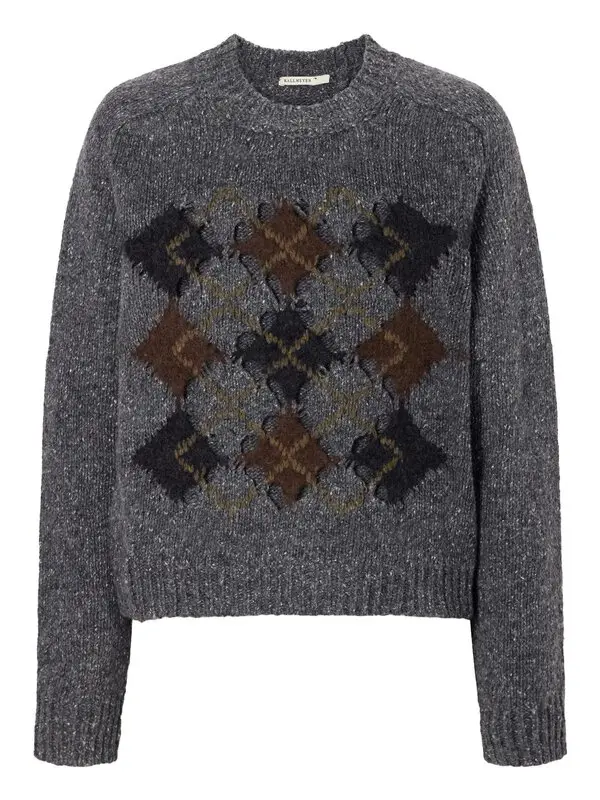KALLMEYER Nina Cut-out Checked Wool-blend Sweater - Gray