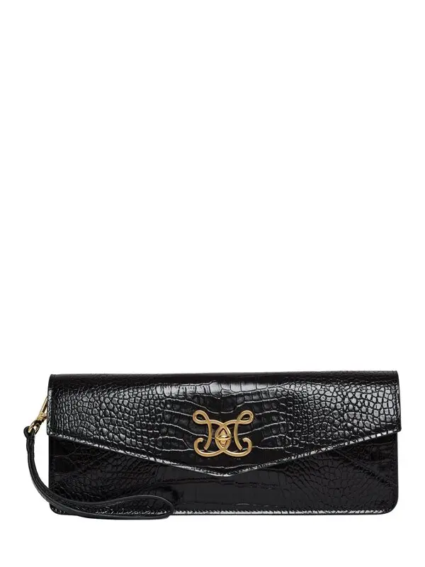 DE MARQUET Envelope Cut Faux Croc Onyx - Black