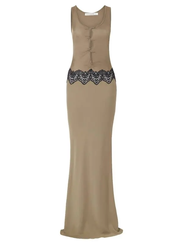 Christopher Esber Verner Cut-out Ribbed Lace-trimmed Jersey Midi Dress - Neutrals