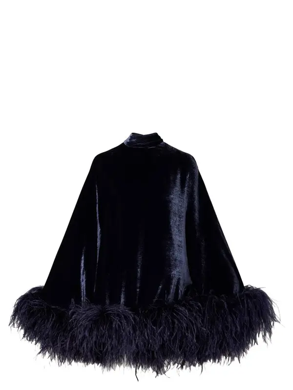 TALLER MARMO Vegas Feather-trimmed Velvet Mini Dress - Blue