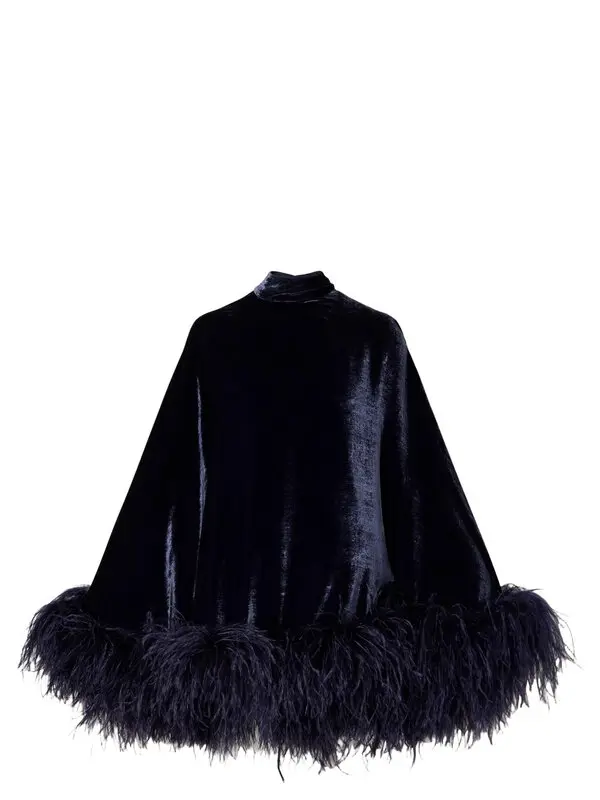 TALLER MARMO Vegas Feather-trimmed Velvet Mini Dress - Navy