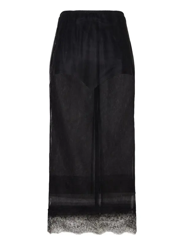 Dolce & Gabbana Layered Lace-trimmed Tulle Midi Skirt - Black