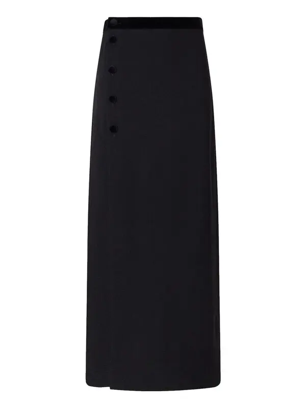 BLAZÉ MILANO Ara Velvet-trimmed Crepe Midi Skirt - Black