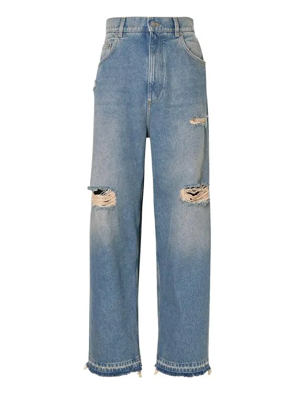 Dolce & Gabbana Distressed High-rise Wide-leg Jeans - Blue