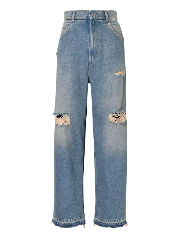 Dolce & Gabbana Distressed High-rise Wide-leg Jeans - Light Denim