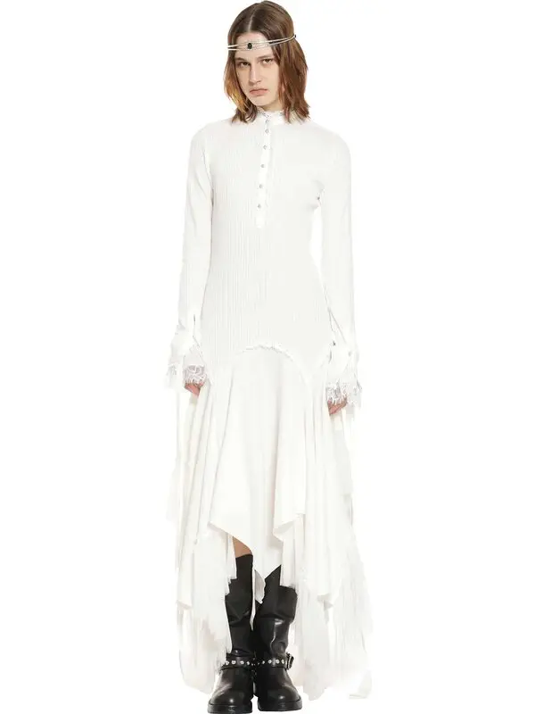ANN DEMEULEMEESTER Tessie Serafino Dress With Chiffon Ruffles - White