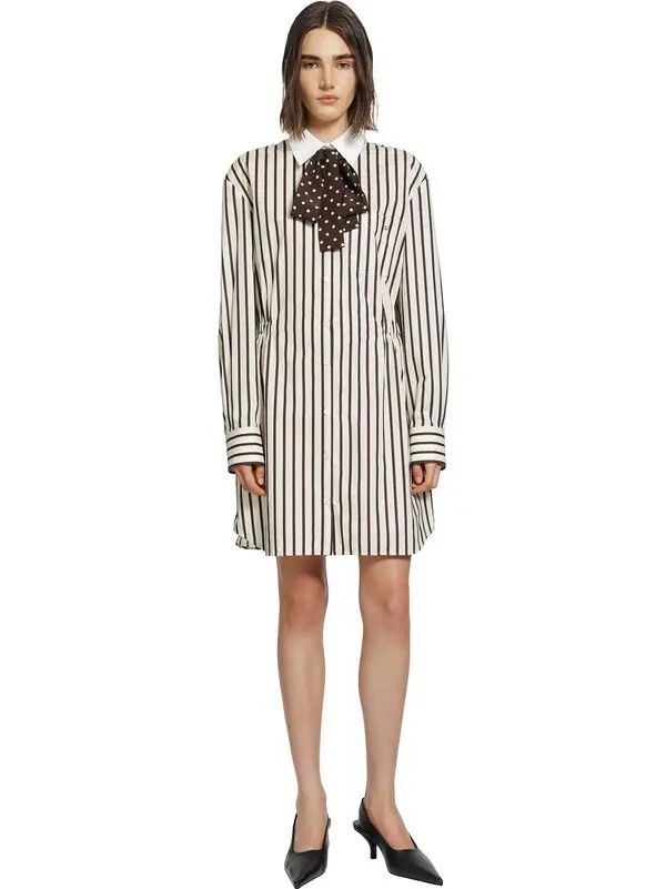 Valentino Garavani Short Dress In Printed Striped Poplin - Beige