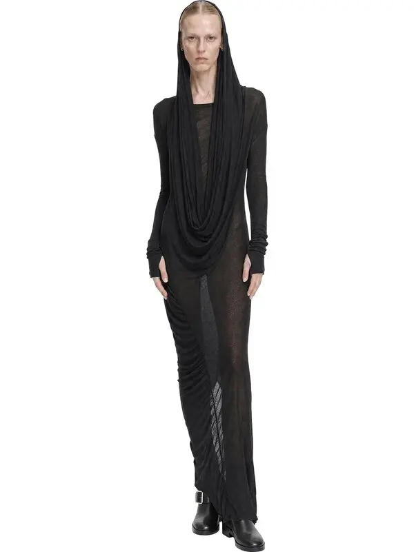 MARC LE BIHAN Sheer Viscose Wool Scarf Dress - Black