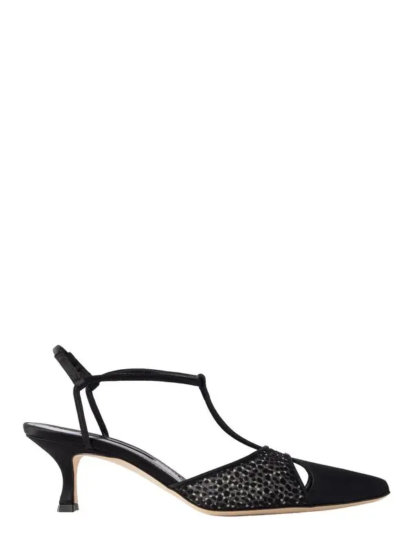 Manolo Blahnik Turgimolda 50 Flocked Mesh And Satin Pumps - Black