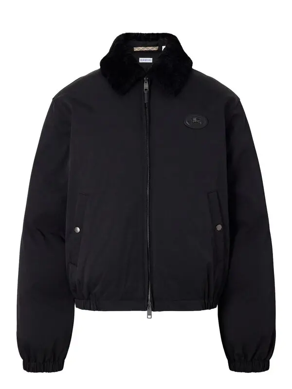 Burberry Logo-appliqué Shearling And Leather-trimmed Padded Shell Blouson Jacket - Black