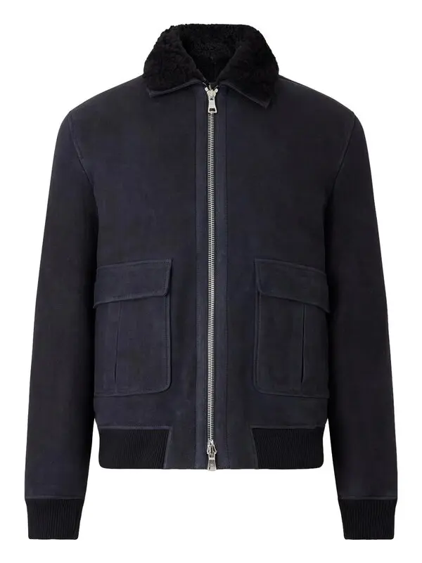 Mr P. Shearling-trimmed Suede Bomber Jacket - Blue