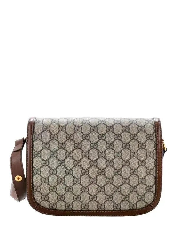 Gucci Horsebit 1955 Shoulder Bag Gg Coated Canvas With Leather Small Crossbody Bag - Brown