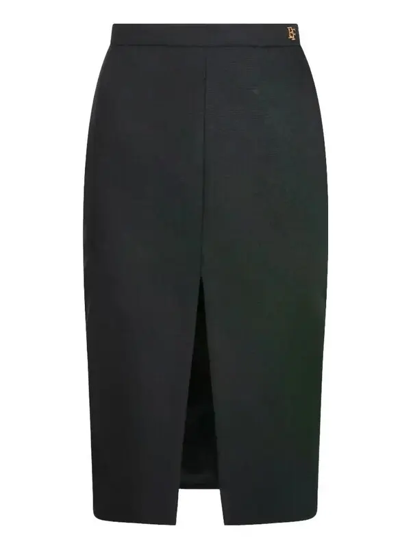 Elisabetta Franchi Logo-plaque Front-slit Wool Midi Skirt - Black