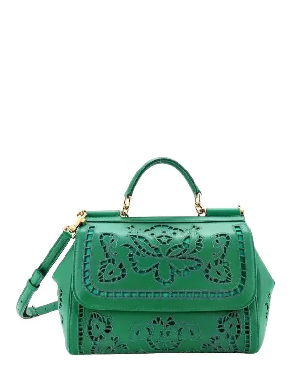 Dolce & Gabbana Miss Sicily Bag Laser Cut Leather Medium Satchel - Green