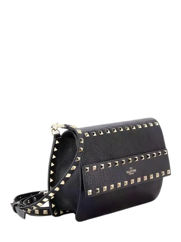 Valentino Garavani Rockstud Front Handle Flap Bag Leather Small Crossbody Bag - Black