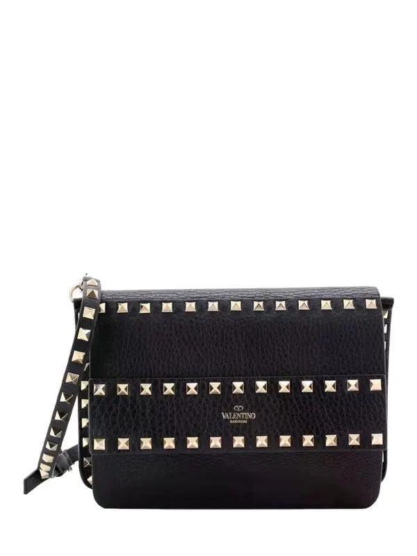 Valentino Garavani Rockstud Front Handle Flap Bag Leather Small Crossbody Bag - Black