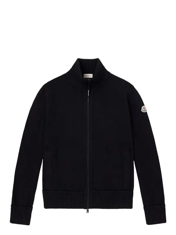 Moncler Logo-appliquéd Wool And Cashmere-blend Zip-up Cardigan - Black