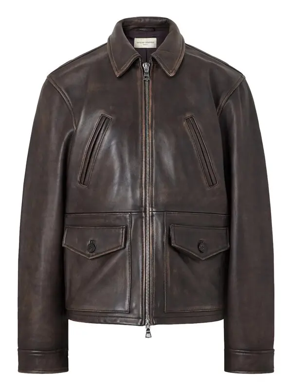 Officine Générale Mori Leather Jacket - Brown