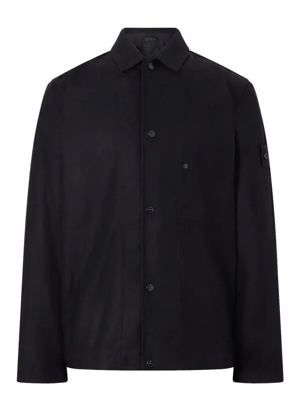 Stone Island Ghost Wool And Nylon Flannel Overshirt - Black