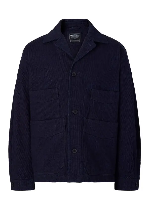 FRIZMWORKS Waffle-knit Cotton Jacket - Blue